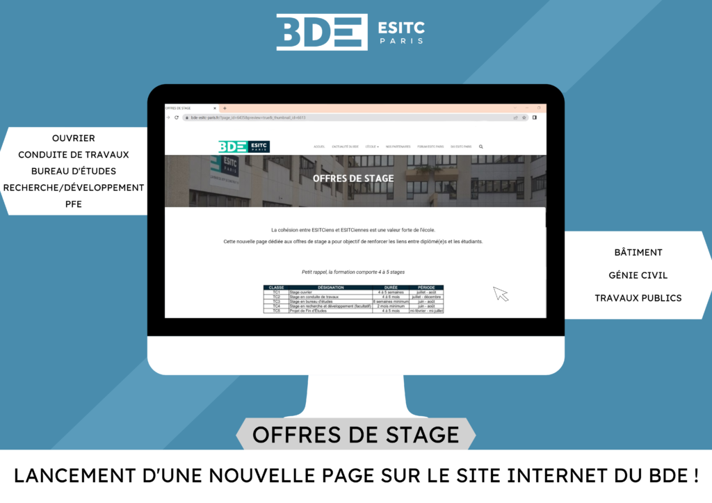Lancement de la page d’offres de stage du BDE de l’ESITC PARIS – BDE ESITC PARIS